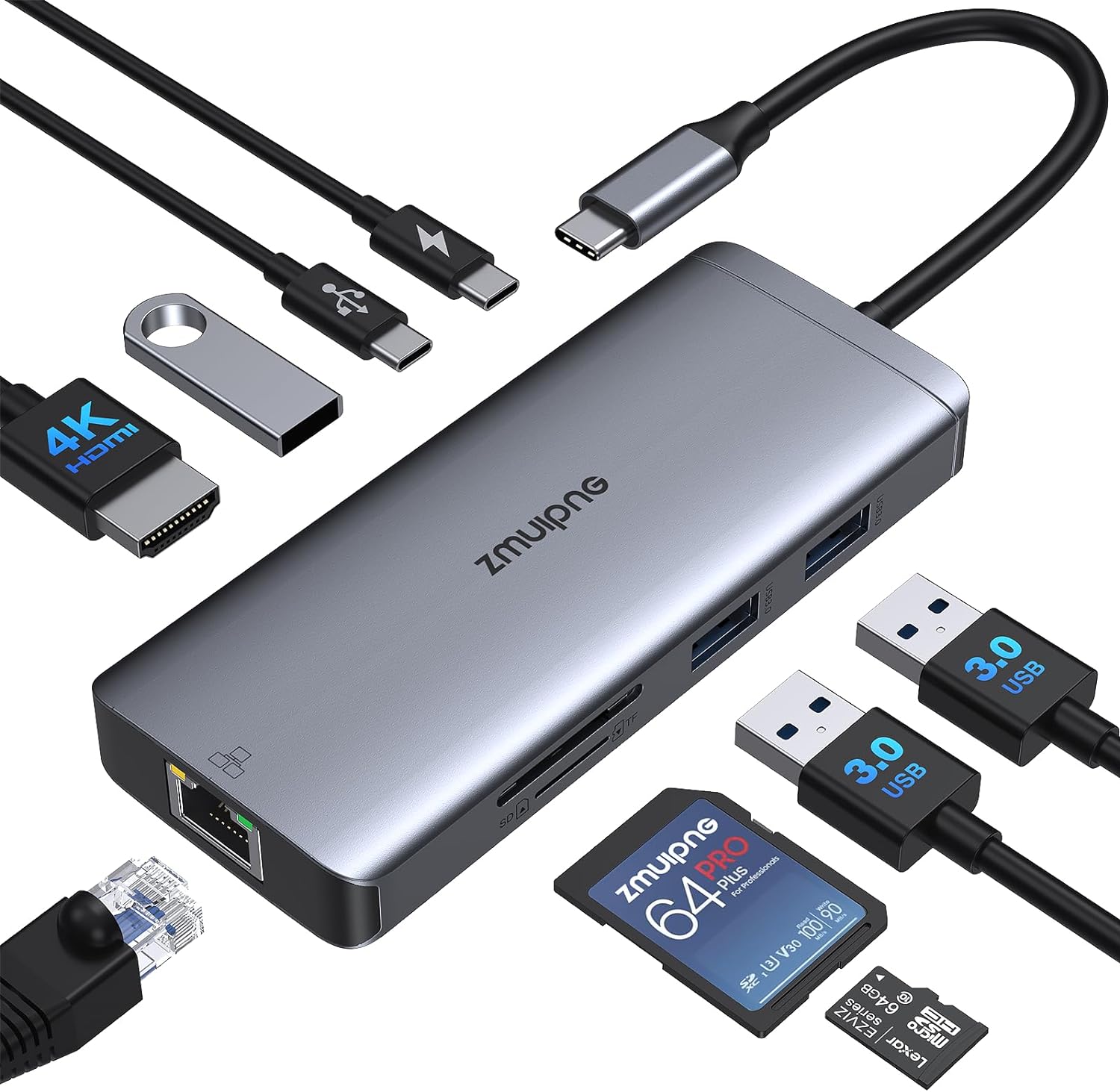 Адаптер ZMUIPNG USB C Hub Multiport ZM0501 9 в 1 - Hitоferti