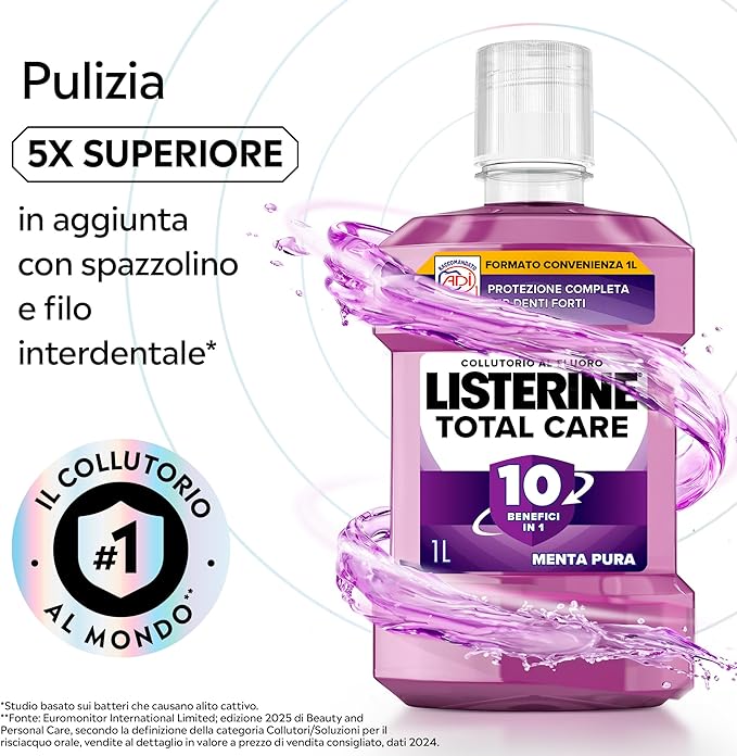 Вода за уста Listerine Colluttorio, Total Care, Menta Pura, 1L – Hitоferti